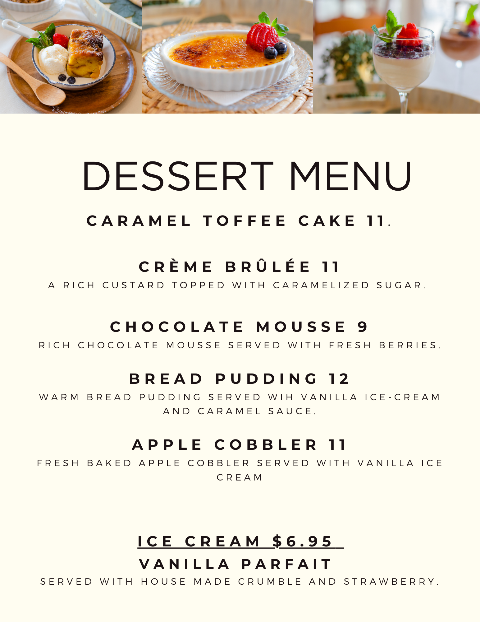 Dessert Menu – Table On The Green